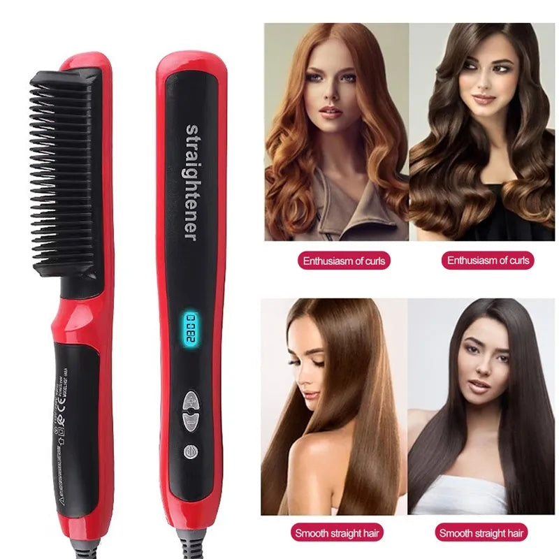 Electric Straight Hair Comb Brush LCD Heated Ceramic Hair Straightenin ...