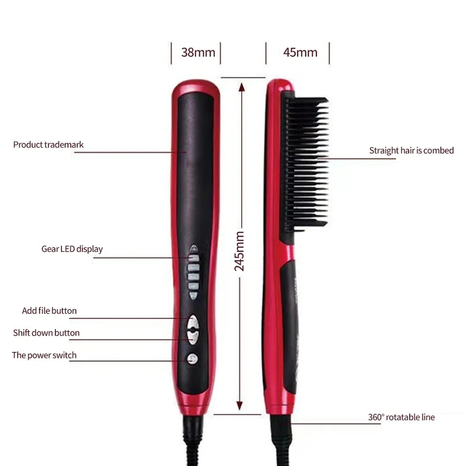 Electric Straight Hair Comb Brush LCD Heated Ceramic Hair Straightenin ...